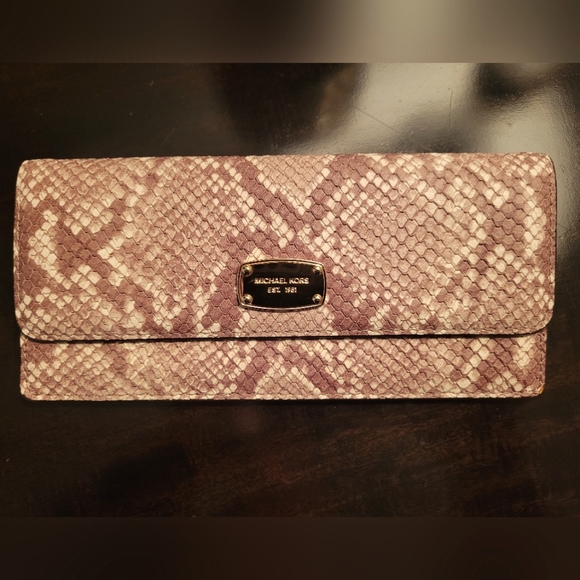 Michael Kors | Bags | Michael Kors Python Embossed Flat Slim Leather ...